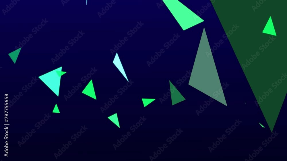 3d illustration of green and blue trangle shapes moving on blue ...