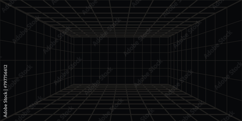 3d wireframe grid room. 3d perspective laser grid 16 9. Cyberspace ...