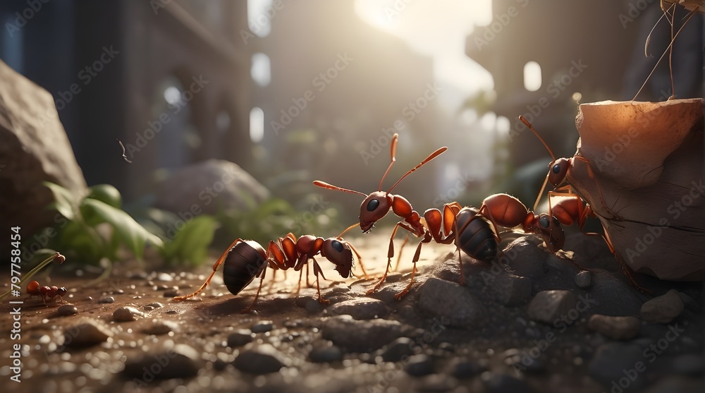Detailed "Ant's Labor": Show the industrious ant painstakingly building ...