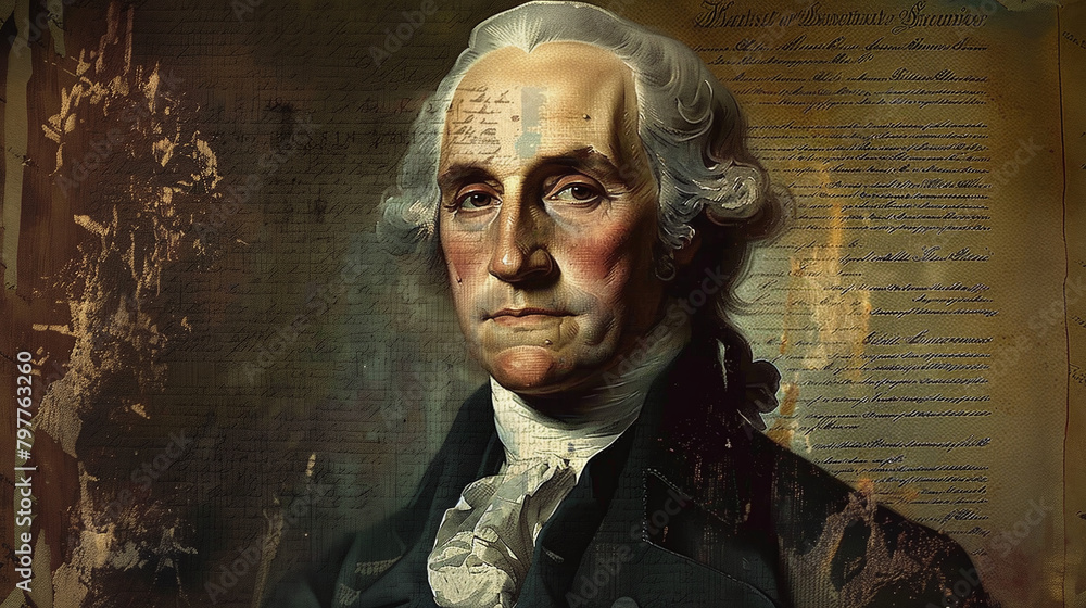 vintage style portrait illustration of US former president George ...