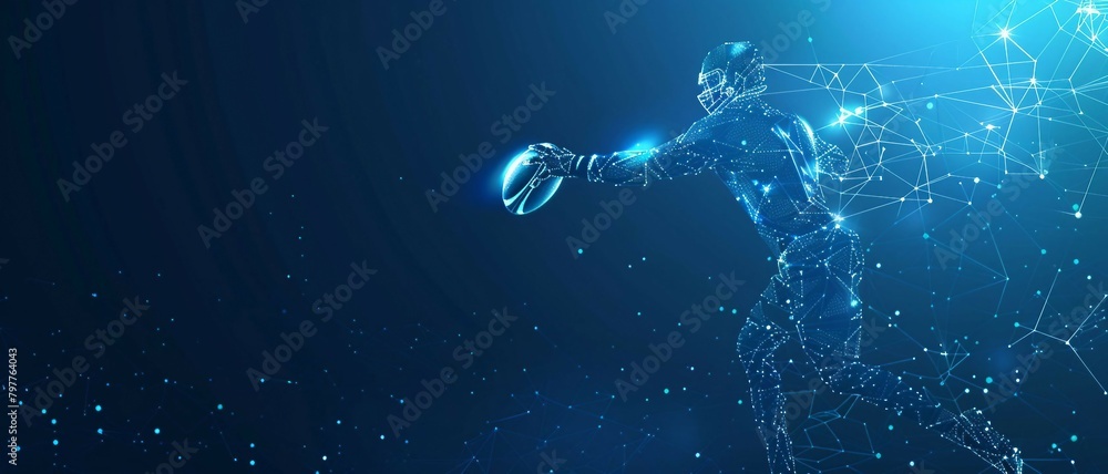 technology in rugby game, digital blue low poly rugby player with ...