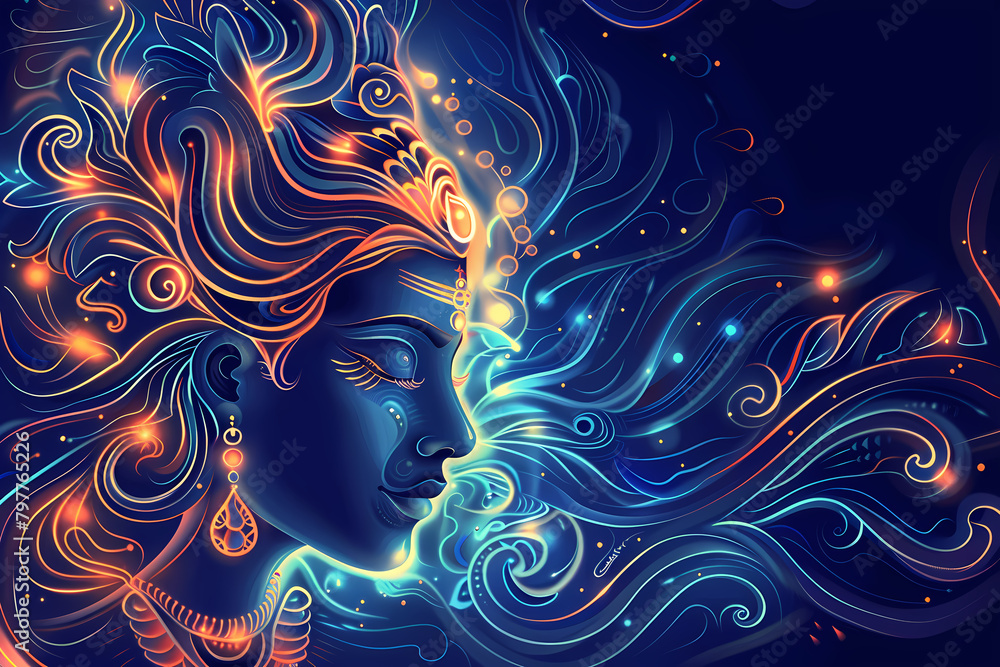 Indian Goddess Kali Maa on dark blue background. Goddess Durga Face ...
