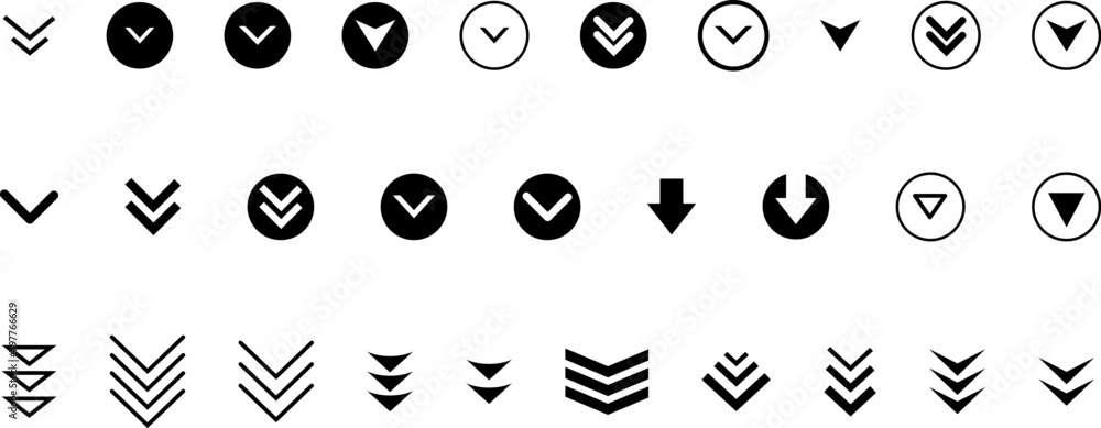 Swipe down icon set. Arrow down button symbol. Swipe down icons for ...