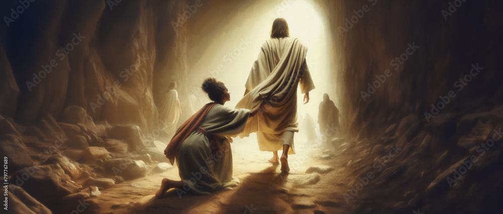 Woman Touch of Jesus Hem Halts Twelve Years of Suffering, Illustrating ...