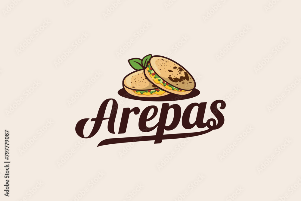 arepas logo with a combination of arapas, leaves and beautiful ...