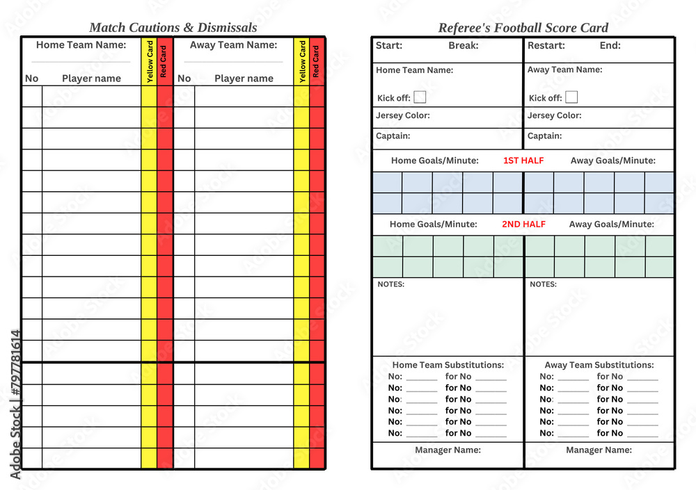 Football Soccer Referee Match Report Sheet, Match Cautions and ...
