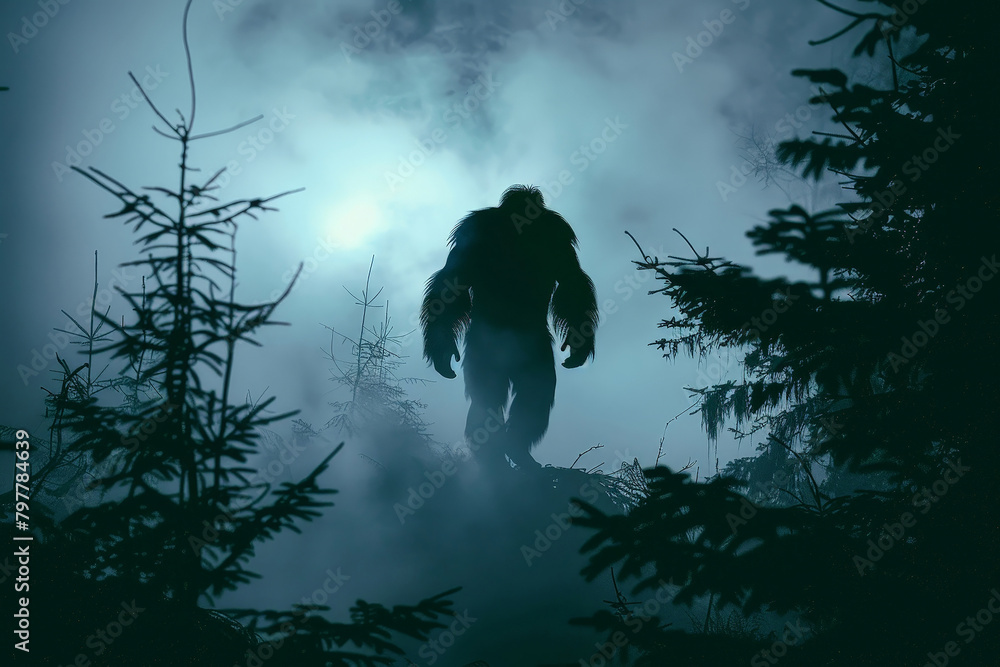 Bigfoot in the forest, mysterious sasquatch Stock Photo | Adobe Stock