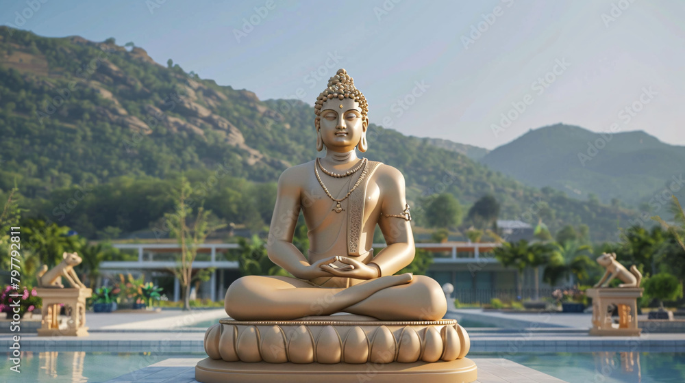 Happy Mahavir Jayanti, lord Mahavir statue Stock Photo | Adobe Stock