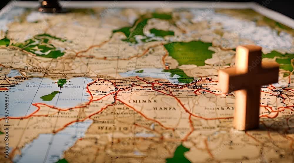 Global Missionary Work Depicted by a Wooden Cross on the World Map ...