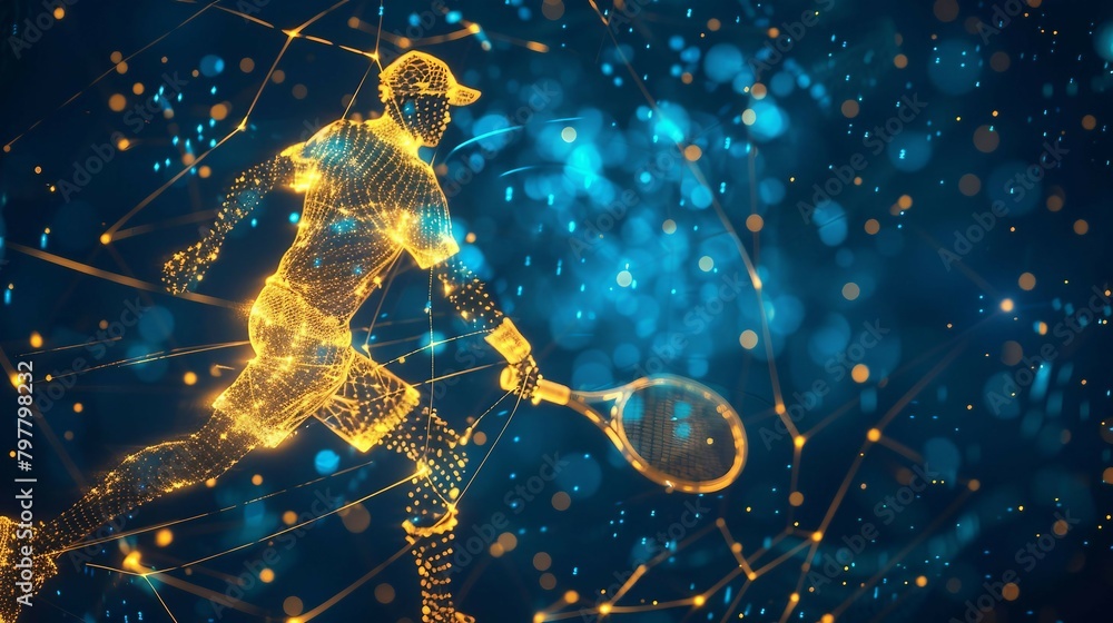 technology in tennis sports, digital yellow low poly tennis player with ...