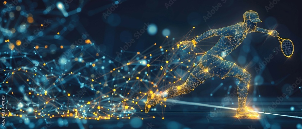 technology in tennis sports, digital yellow low poly tennis player with ...