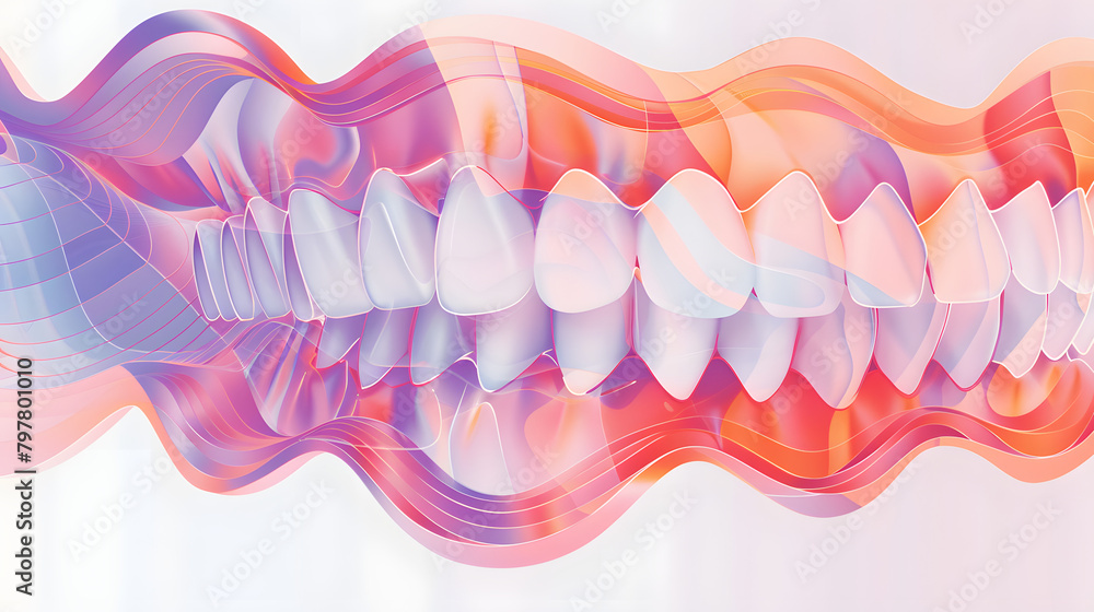 Digital illustration of human teeth with a backdrop of an abstract ...