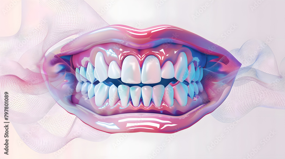 Digital illustration of human teeth with a backdrop of an abstract ...