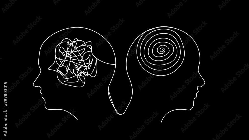 Vidéo Stock Mental Health Concept of Two Different Heads with Tangled ... Vidéo Stock Mental Health Concept of Two Different Heads with Tangled ...