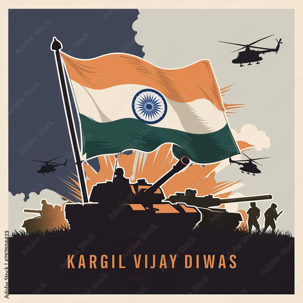 Kargil Vijay Diwas, Kargil Vijay Diwas Poster, Commemoration day. 26th July, Kargil Vijay, Happy ...