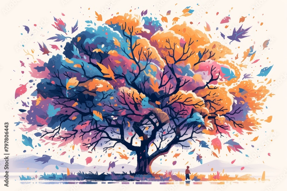 colorful vector illustration of trees growing out from the head in the ...