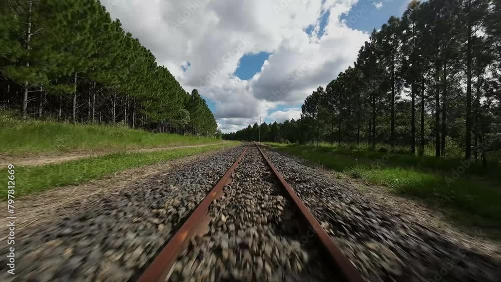4K, narrow gauge railway line, sugar cane train, drone aerial view ...