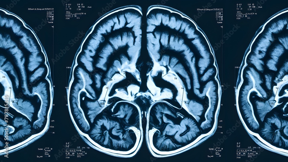 Photo & Art Print Three consecutive MRI scans of a human brain, @ArtUmbre