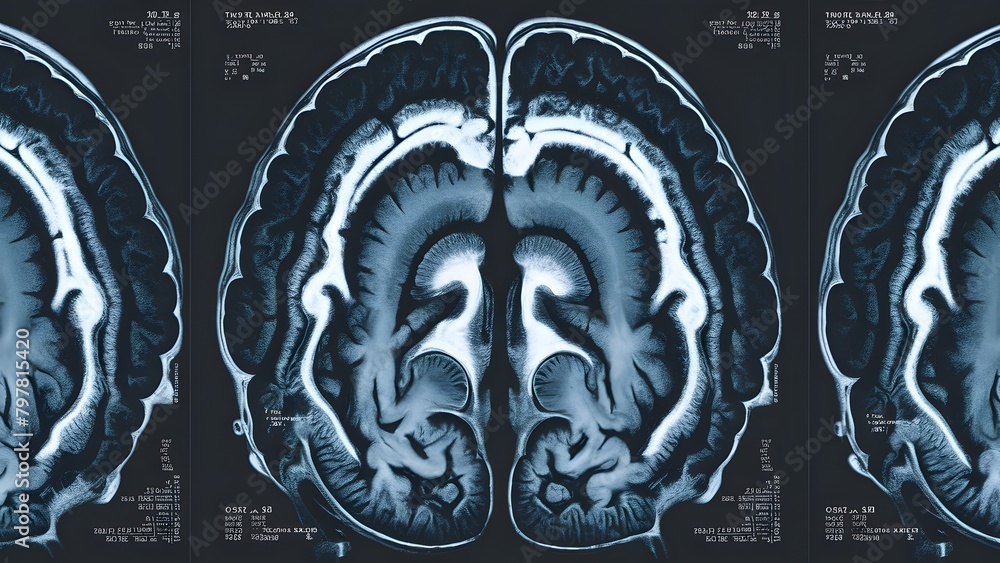 Three consecutive MRI scans of a human brain. The scans are labeled ...