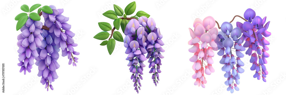 PNG wisteria 3d icons and objects collection, in cartoon style minimal ...