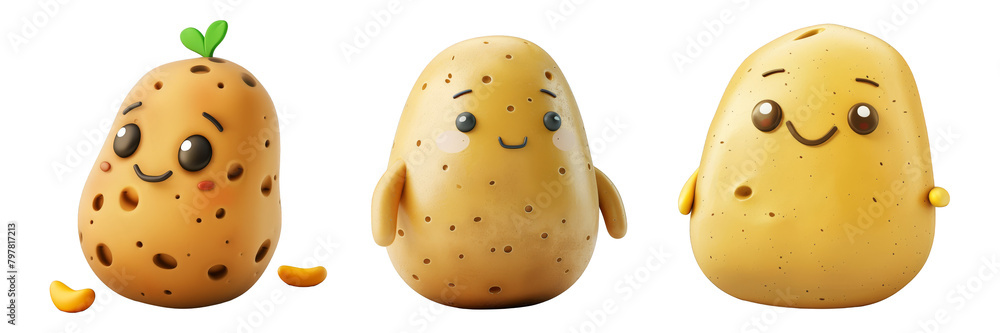 PNG potato 3d icons and objects collection, in cartoon style minimal on ...