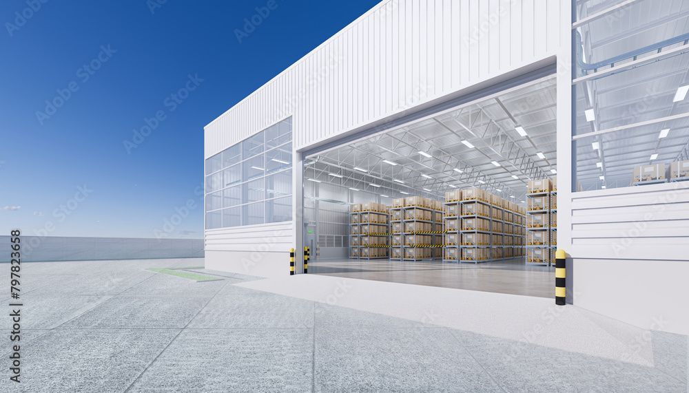 Warehouse or industry building exterior. known as distribution center ...