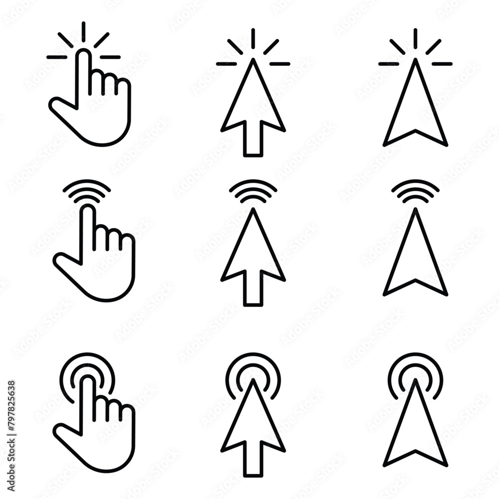 hand arrow arrowhead computer mouse pointer cursor outline Stock Vector | Adobe Stock