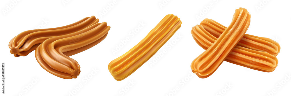 PNG churro 3d icons and objects collection, in cartoon style minimal on ...