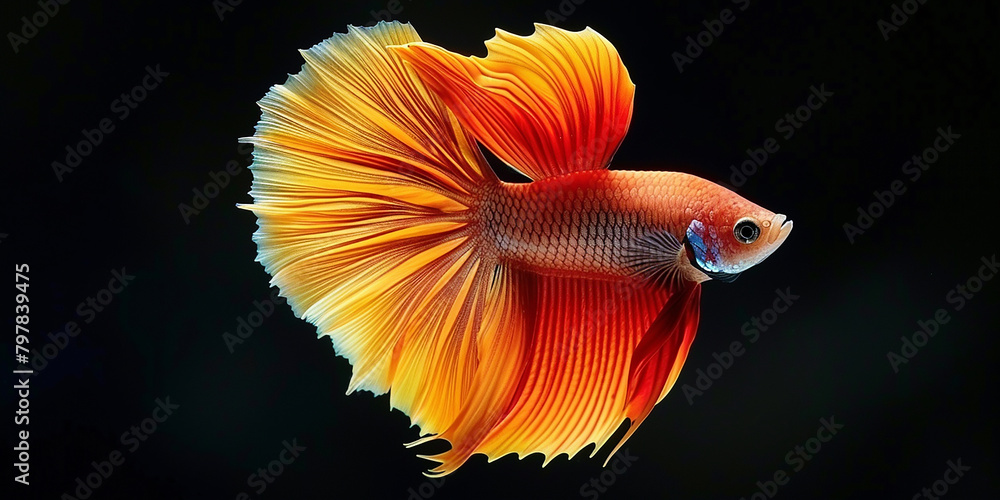 The moving moment beautiful of yellow and red half moon Siamese betta ...