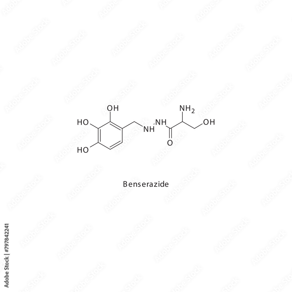 Benserazide flat skeletal molecular structure AAAD inhibitor drug used ...