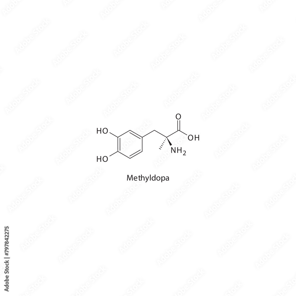 Methyldopa flat skeletal molecular structure AAAD inhibitor drug used ...
