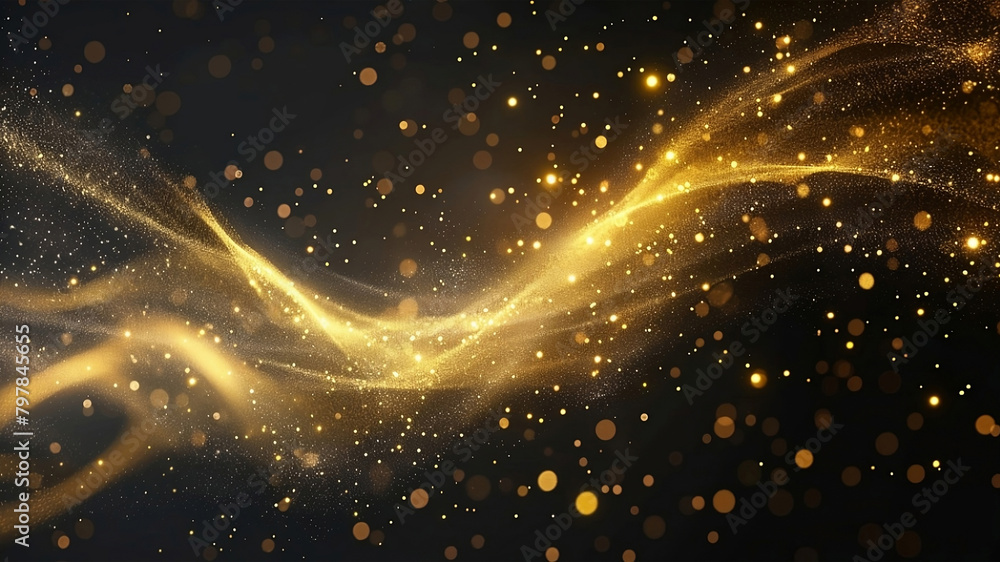 Golden sand splattered on a black background. Abstract gold ...