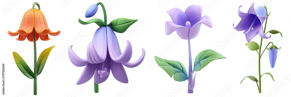 PNG bellflower 3d icons and objects collection, in cartoon style ...