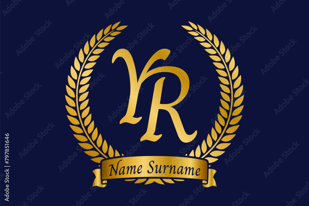 Initial letter Y and R, YR monogram logo design with laurel wreath ...
