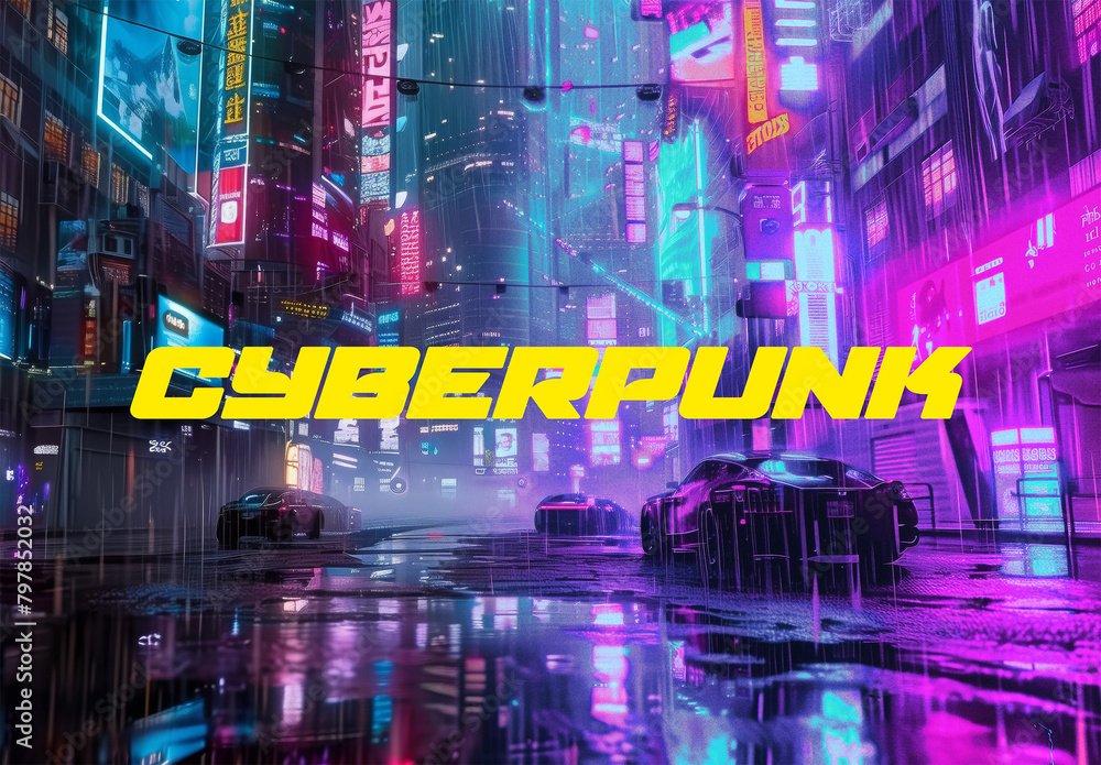 Fluorescent Cyberpunk Photo Effect Mockup Stock Template | Adobe Stock