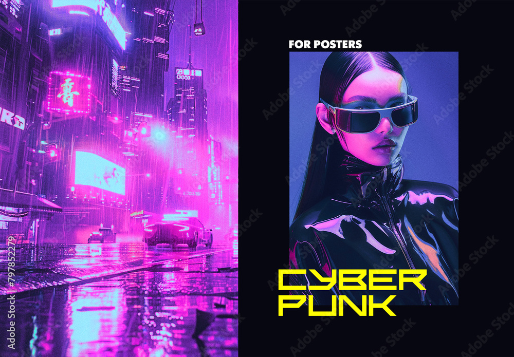 Fluorescent Cyberpunk Poster Photo Effect Mockup Stock Template | Adobe ...
