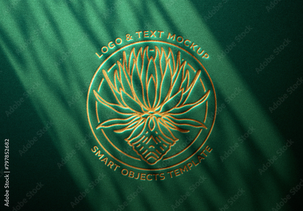 Green Golden Embossed Logo And Text Mockup Stock Template | Adobe Stock