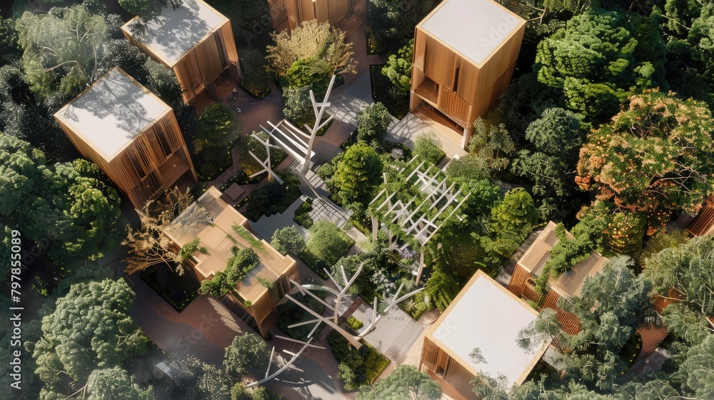 Architectural model of a sustainable building complex with green roofs ...