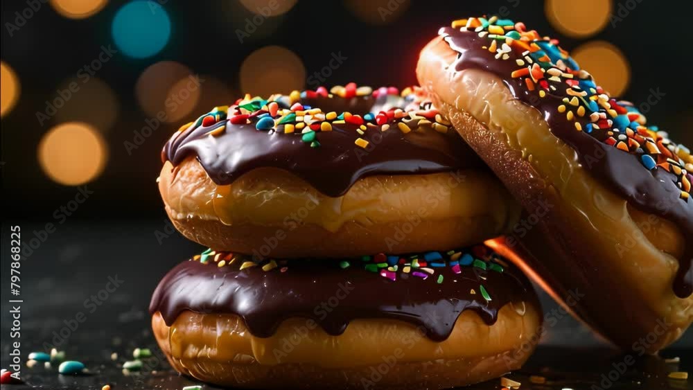 Vidéo Stock Video animation of Two chocolate glazed donuts with ...