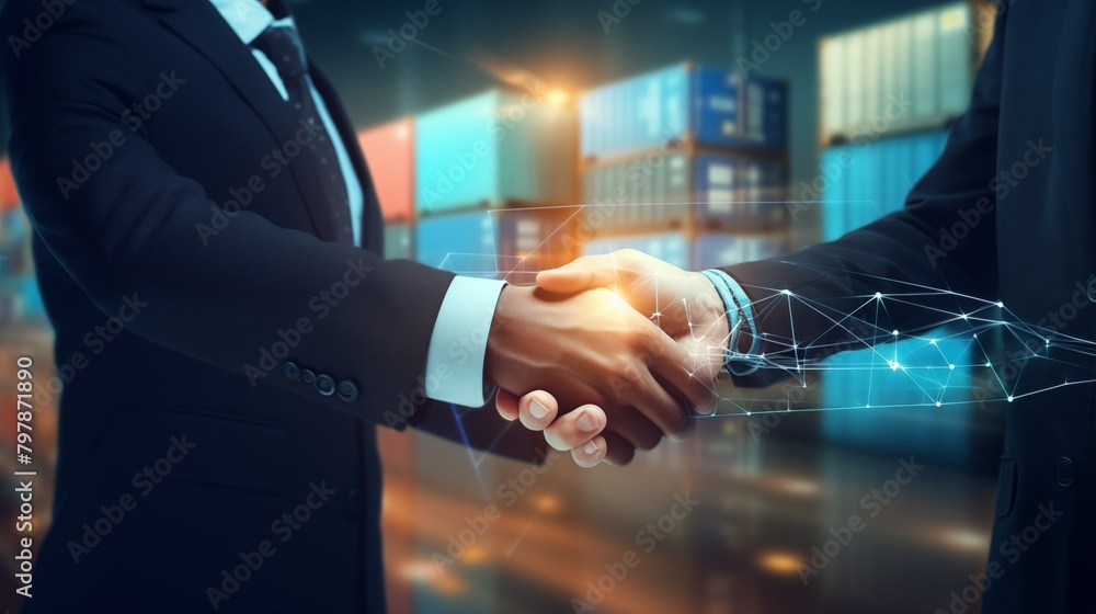 Smart logistics, Global business concept. Businessman making handshake ...