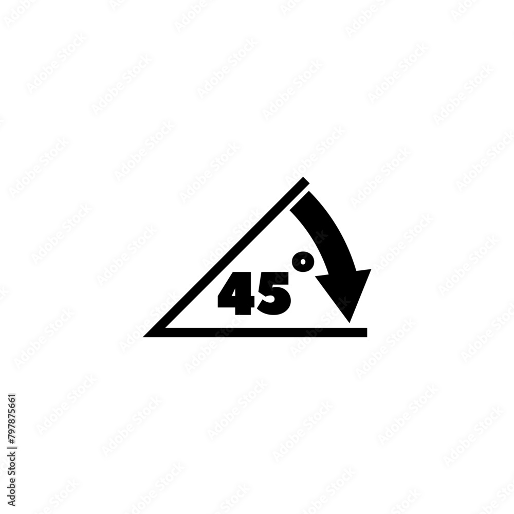A simple black and white graphic illustration depicting a 45 degree ...