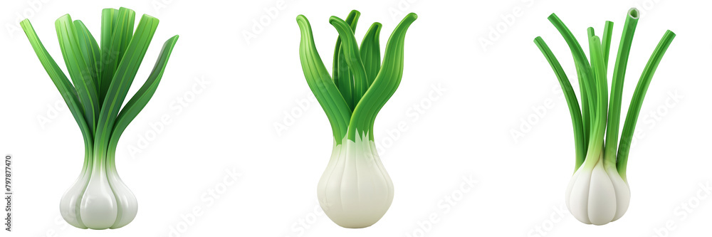 PNG scallion 3d icons and objects collection, in cartoon style minimal ...