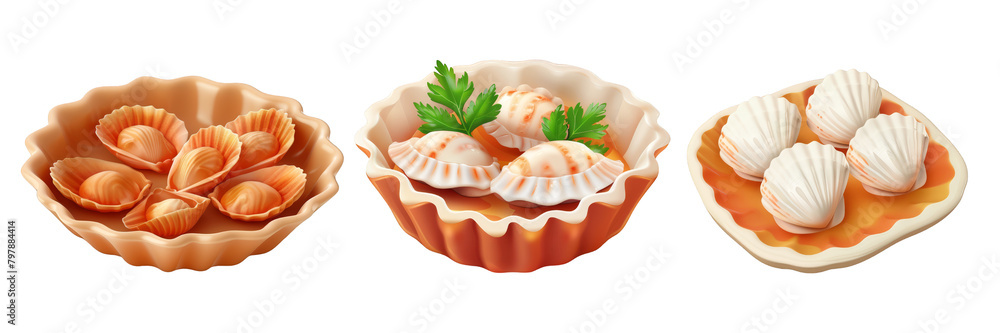 PNG dish of Coquilles Saint-Jacque 3d icons and objects collection, in ...
