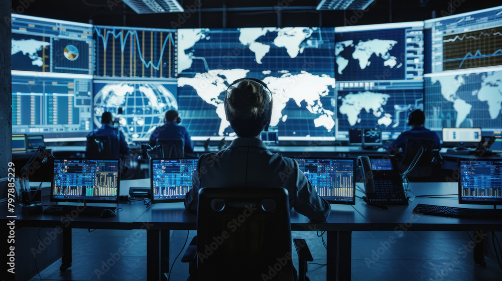 Global operations control room, government special forces command ...