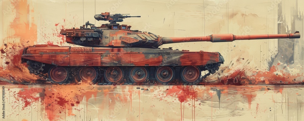 Artistic depiction of Abrams tank in dynamic combat scene, blending ...