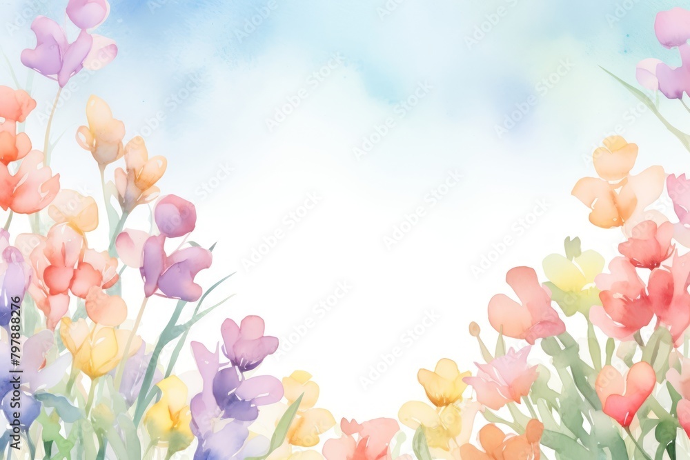Cute pastel freesia flowers border outdoors painting blossom. Stock ...