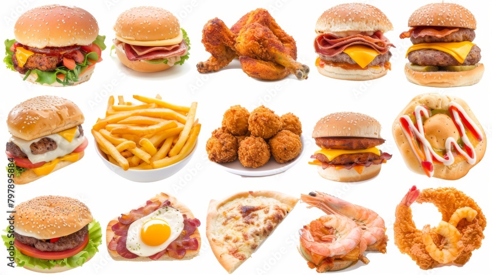 All Fast Food collection set, isolated on white background. Fried ...