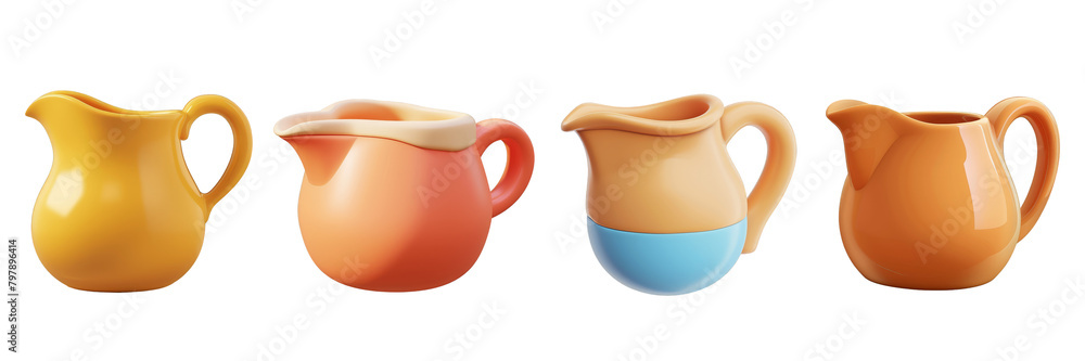 PNG creamer pitcher 3d icons and objects collection, in cartoon style ...