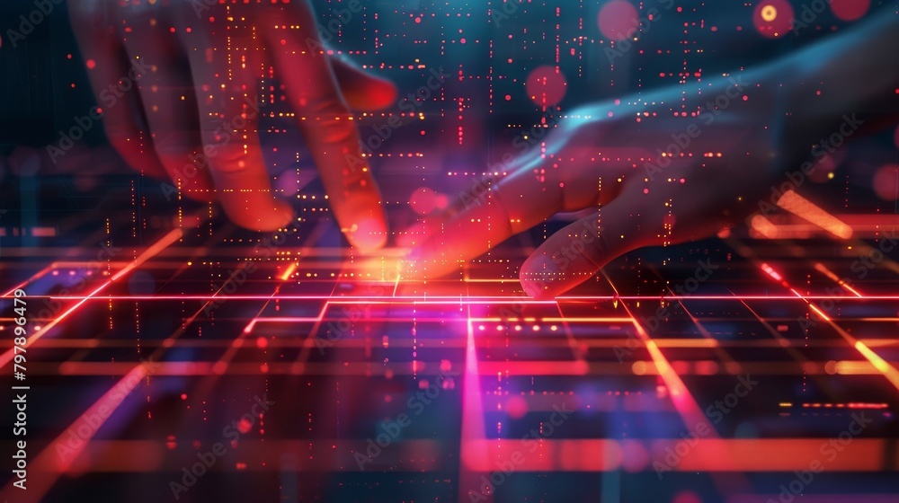 Grid Lines: A 3D vector illustration of a graphic designer using grid ...