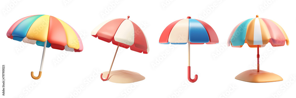 PNG beach umbrella 3d icons and objects collection, in cartoon style ...